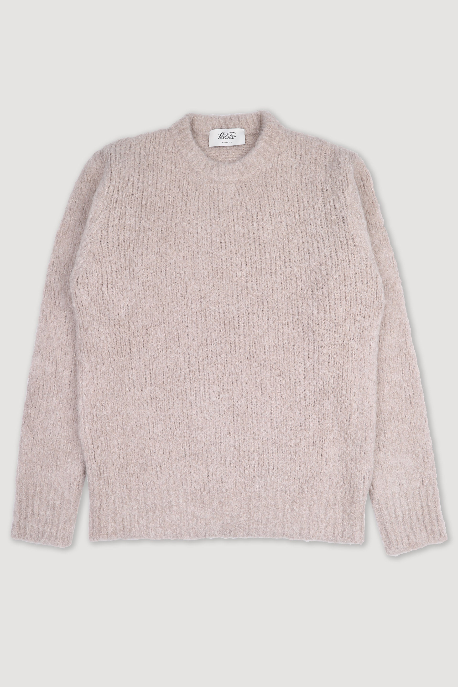 Crew neck sweater in cashmere-alpaca-silk bouclè yarn. Beige - Sable