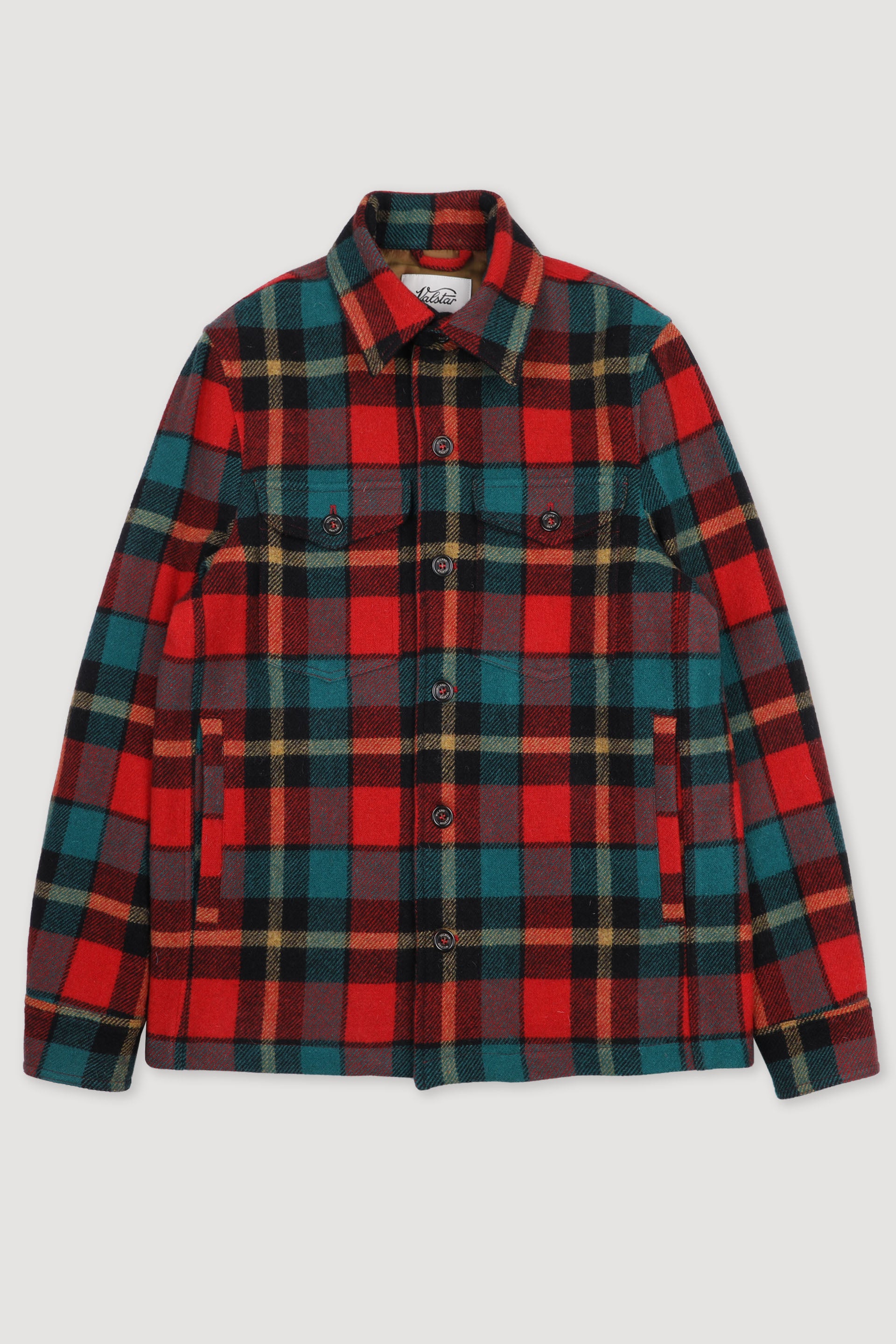Lined overshirt in checked virgin wool fabric. Multicolor - Green/Red/