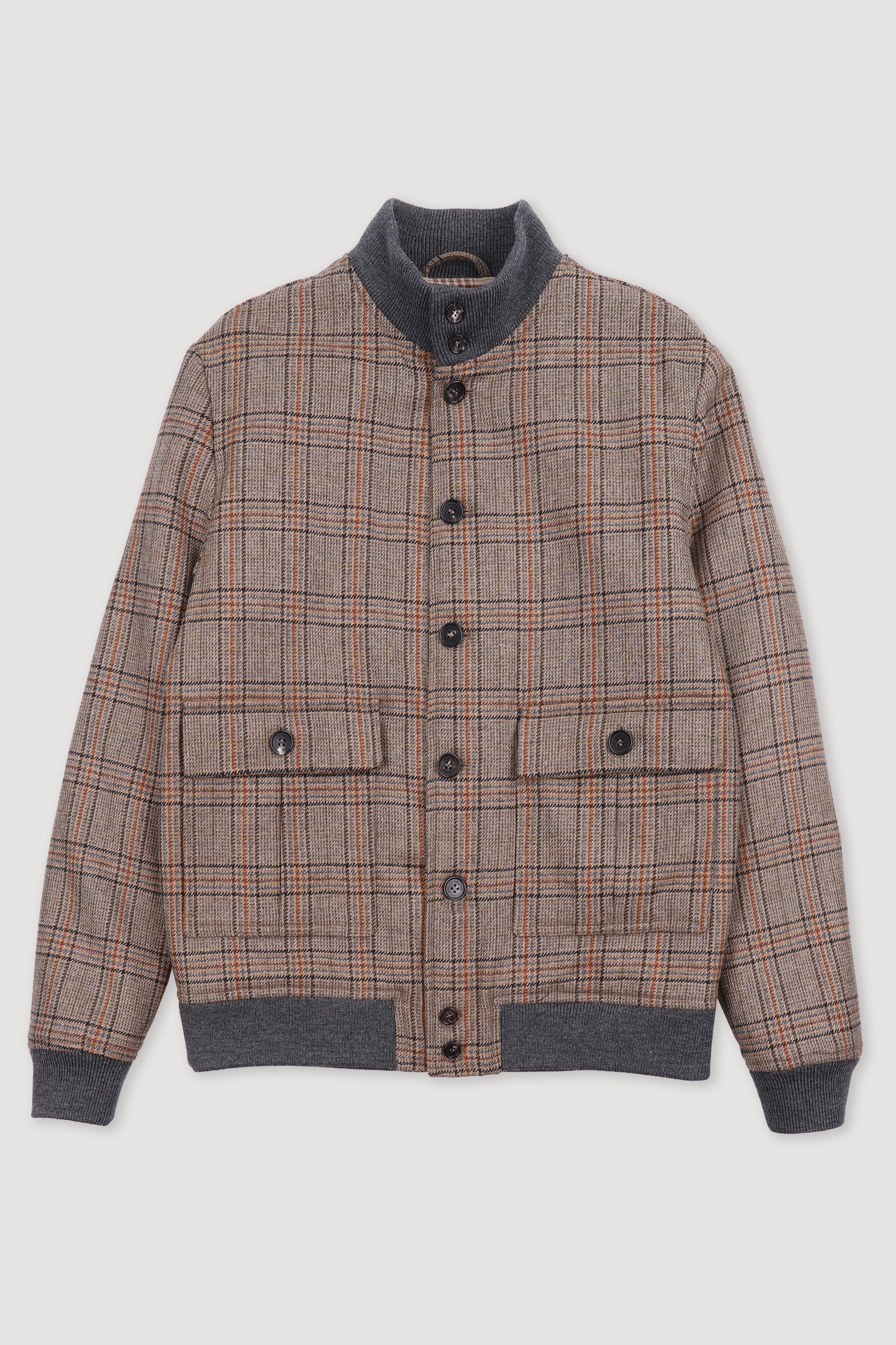 Padded Valstarino jacket in Prince of Wales lambswool fabric. Beige