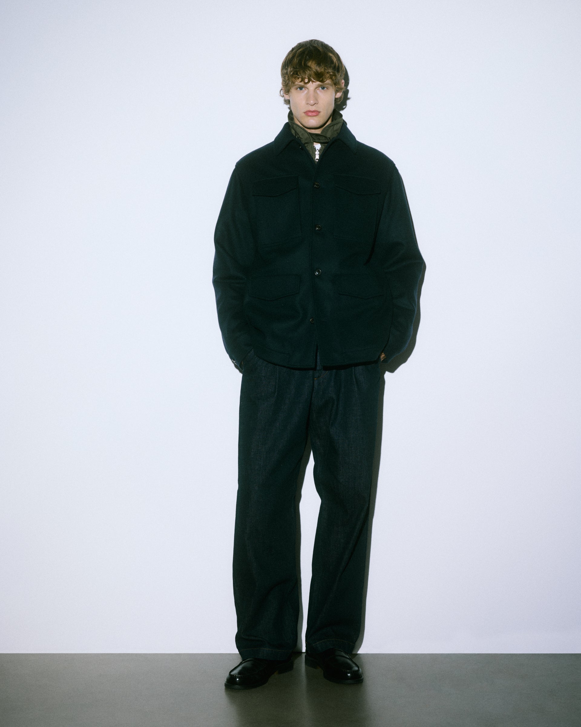 Demetry field jacket in wool blend jersey felt with detachable quilted