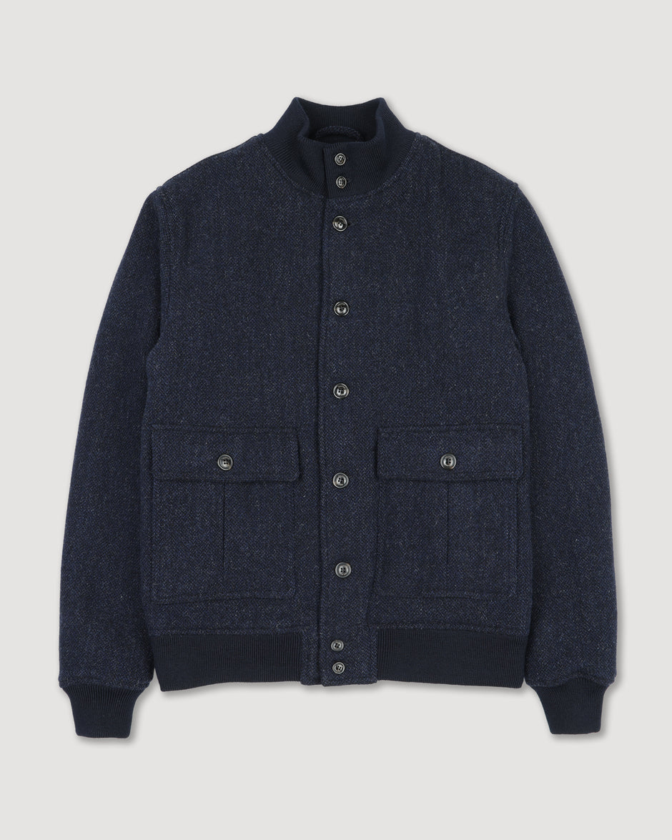 Padded Valstarino jacket in broken twill virgin wool fabric. Blue - Na