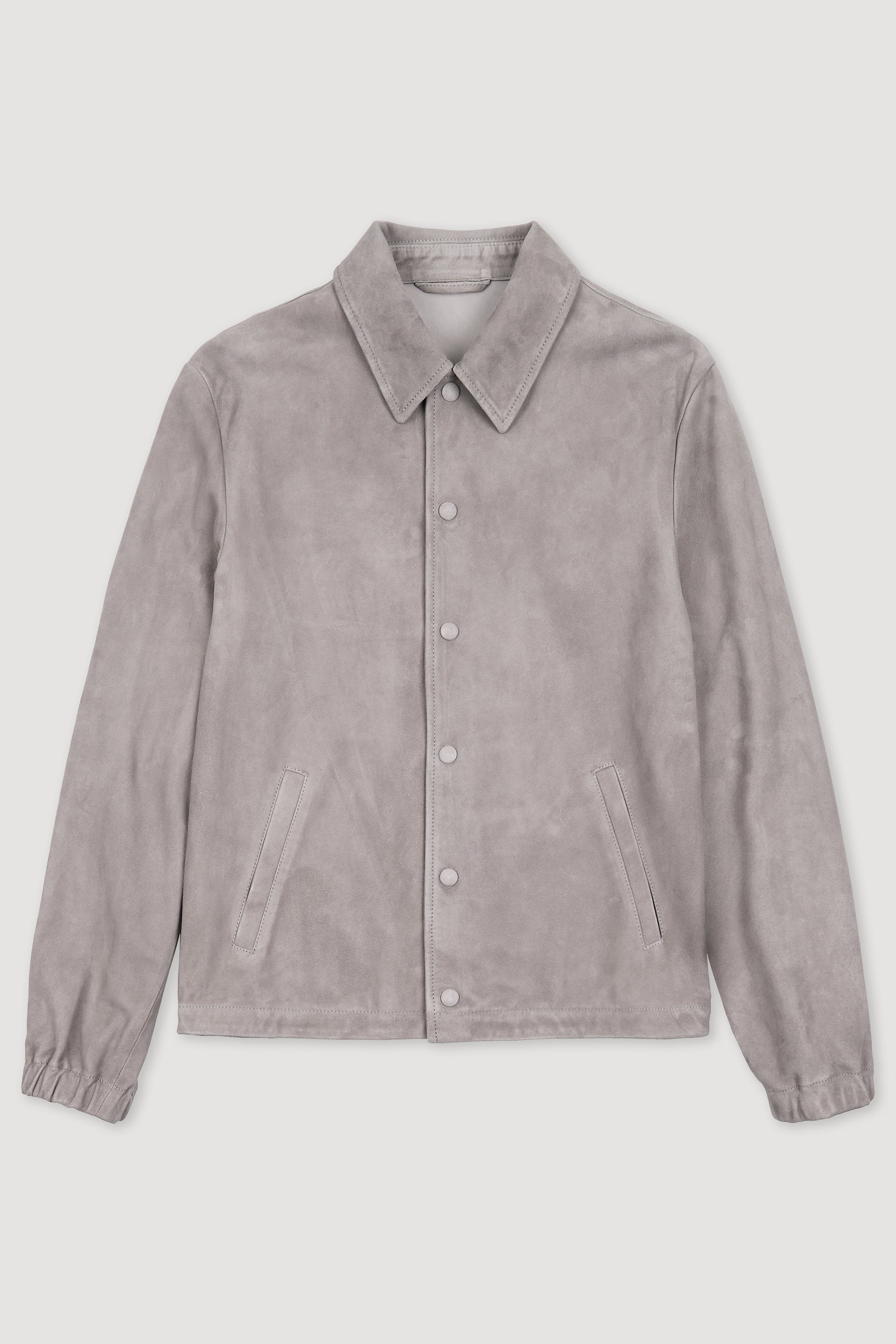 Unlined suede Coach jacket with snap buttons. Grey - Fumo